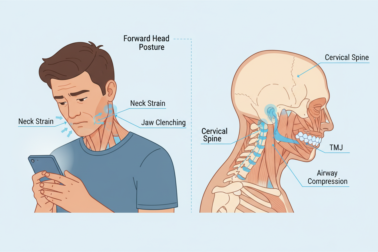 Tech Neck and Jaw Clenching – The Hidden Modern Habit Connection – Reviv